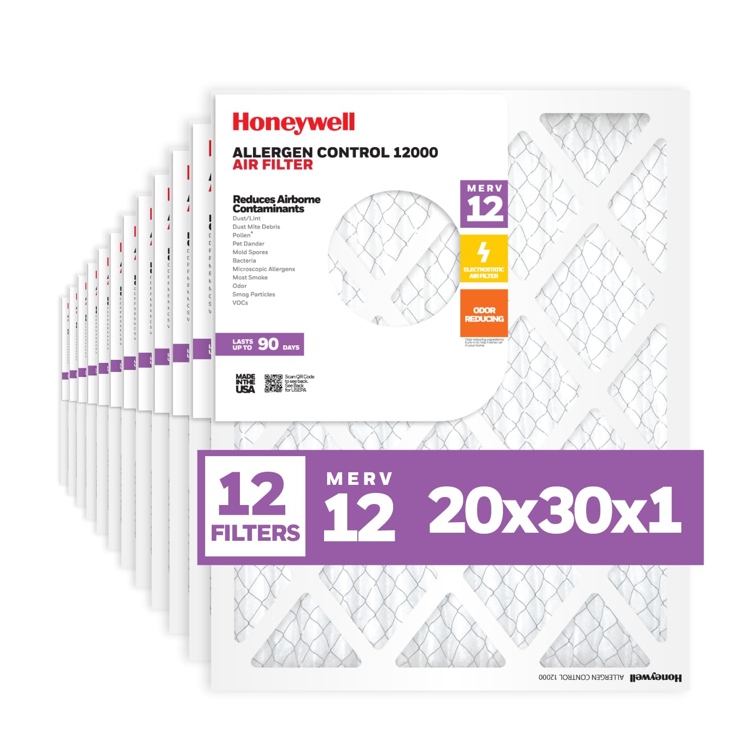 Honeywell 20x30x1 MERV 12 Electrostatic Pleated HVAC AC Furnace Air ...