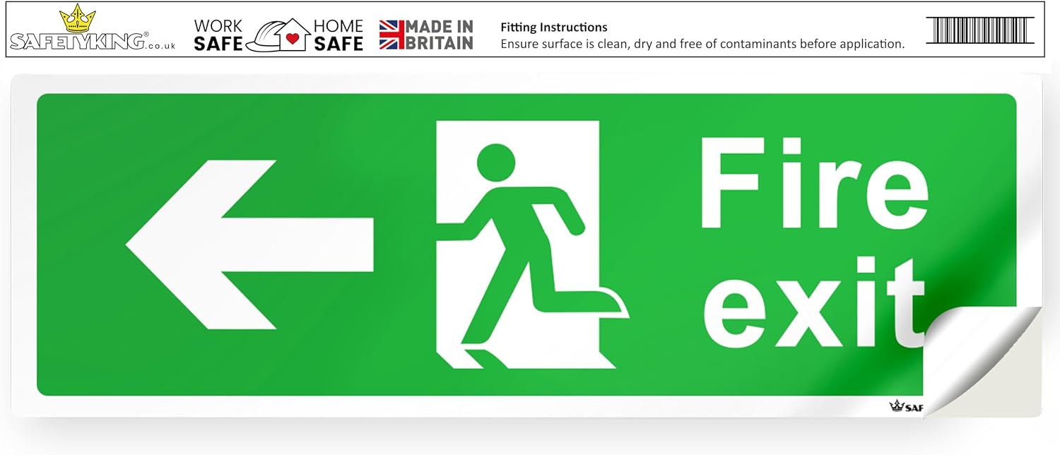 SAFETYKING® 1 Piece Fire Exit Sticker Running Man Down Left Sticker ...