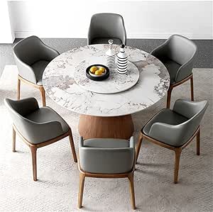 Amazon.com - BAYCHEER Round Slate Dining Table with Turntable Modern ...