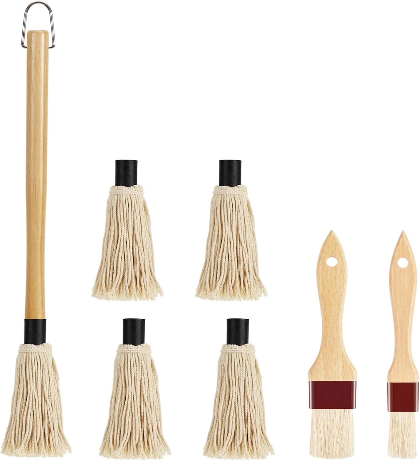 Amazon.com: SWJLR 18.3" Removable Rubberwood Long Handle BBQ Mop 4 Pcs ...