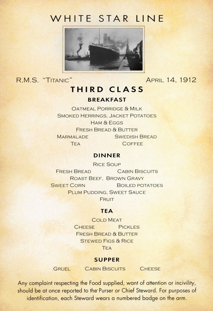 Amazon.com: Titanic Menu 1912 Nmenu For Third-Class Passengers On Board ...