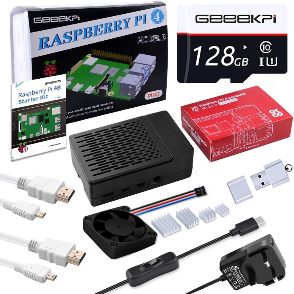 GeeekPi Raspberry Pi 4 8GB Starter Kit - 128GB Edition, Raspberry Pi 4 Case with PWM Fan ...