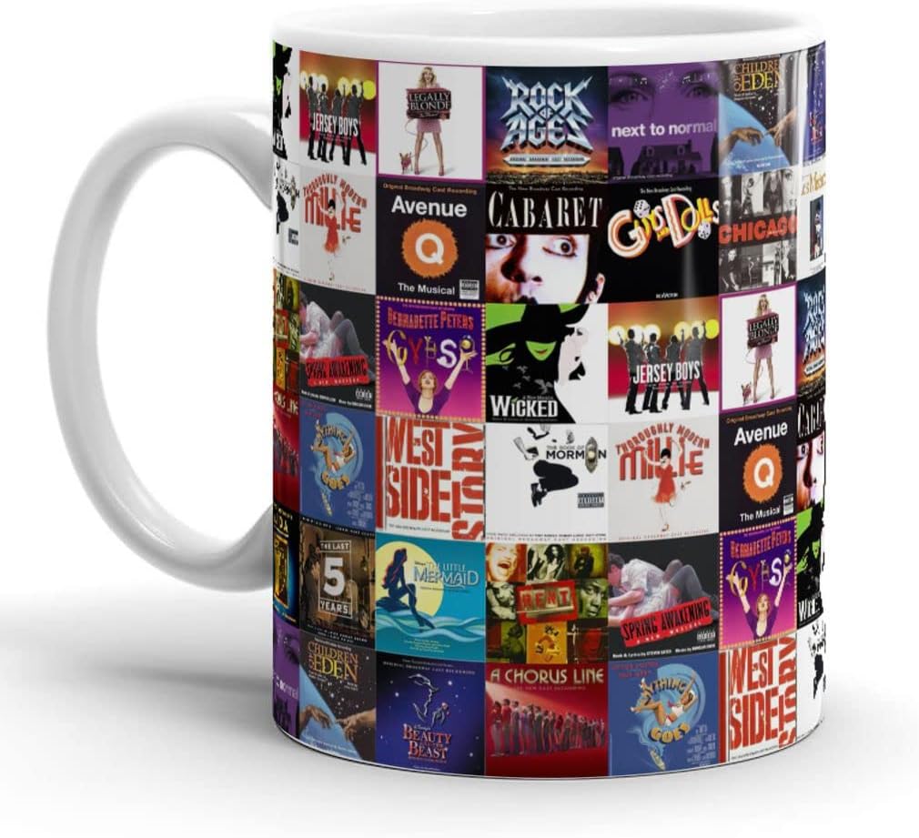 Amazon.com | Tea Cups Broadway 11oz 15oz Theatre White Ceramic Collage ...