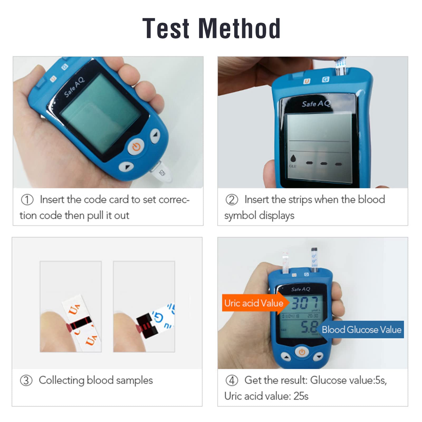 sinocare Safe AQ UG Blood Glucose Monitor & Uric Acid Monitor, Unique ...
