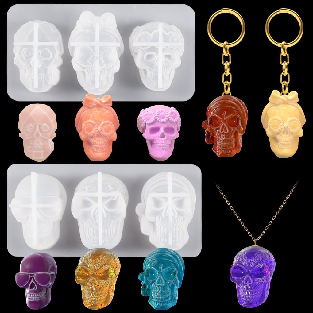 Amazon.com: FineInno 2Pcs Skull Resin Molds,6 Cavities 3D Skull Head Molds,Epoxy Casting Mold ...