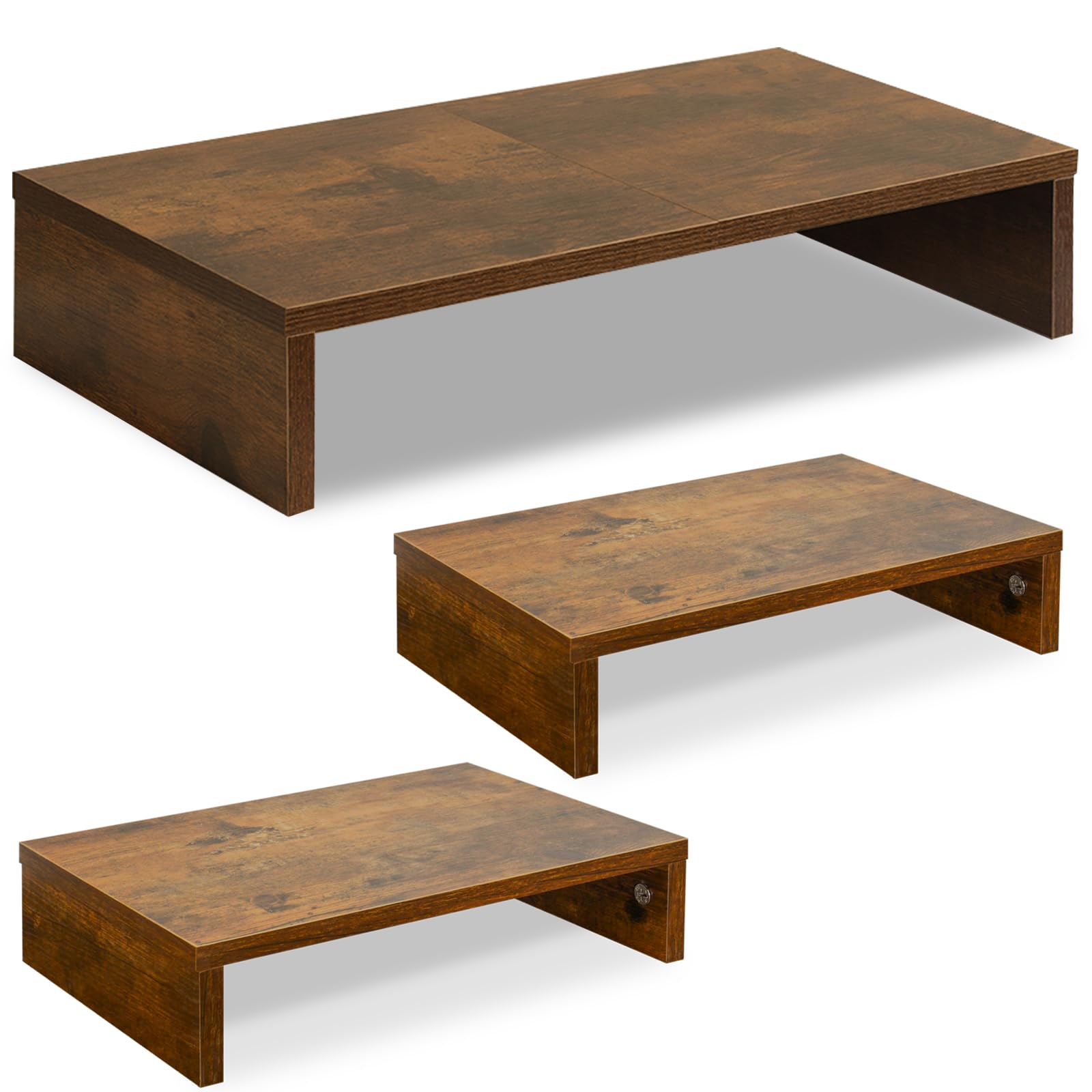 Amazon.com: TEAMIX 2 Pack Rustic Brown Wood Monitor Stand Riser and 1 ...