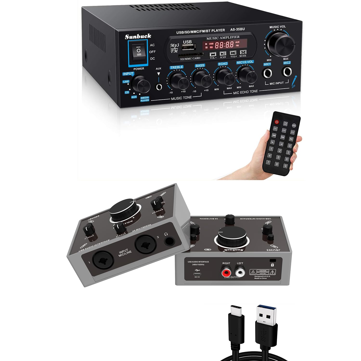 Amazon.com: Sunbuck Mini Audio Interface 24Bit/192kHz & Small Amplifier ...