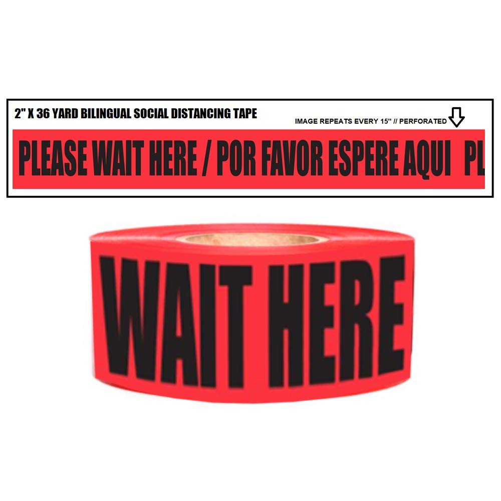 Please Wait Here - Social Distancing Floor Marking Tape, 2 inch Width x ...