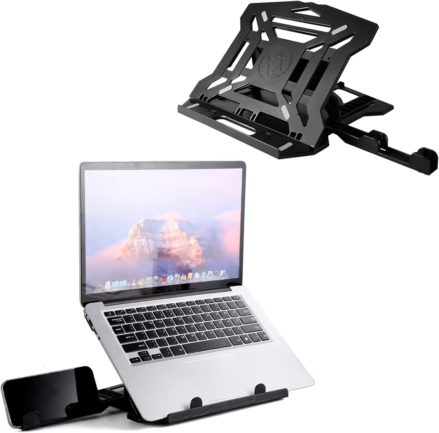 Black Tablet Laptop Stand with Phone Holder,360°Adjustable Portable ...