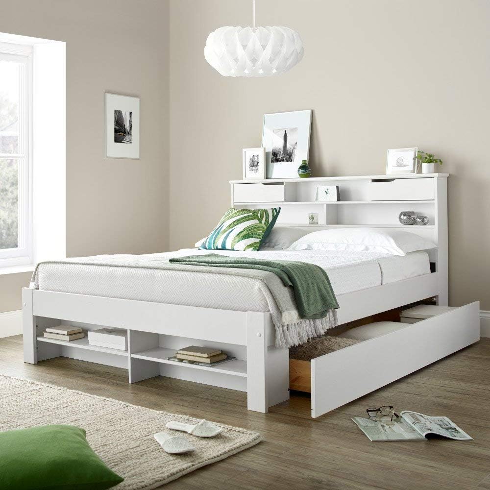 2 Drawer Storage Bed, Happy Beds Fabio White Wooden Storage Bed With ...