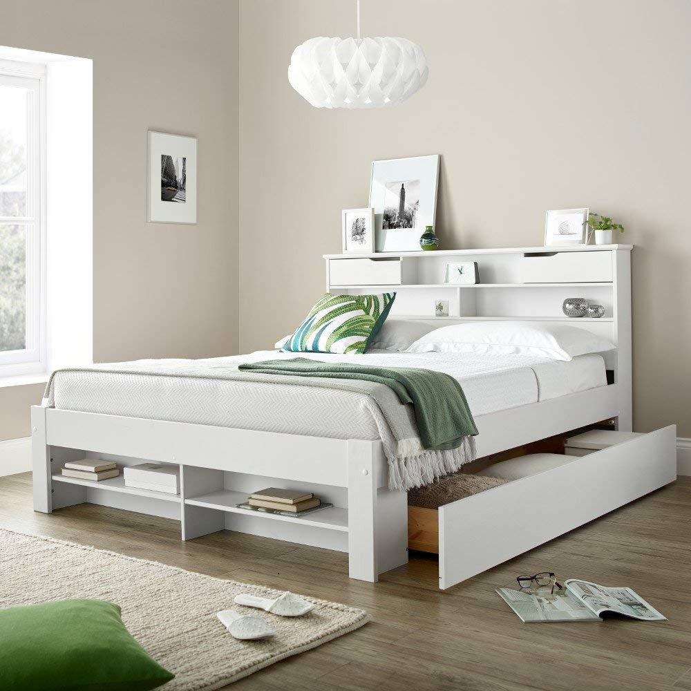 Buy 2 Drawer Storage Bed Happy Beds Fabio White Wooden Storage Bed