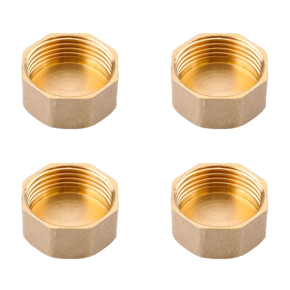4 Pcs DN15 1/2''(20mm) Female Thread Brass Female Cap, Pipe Plug ...