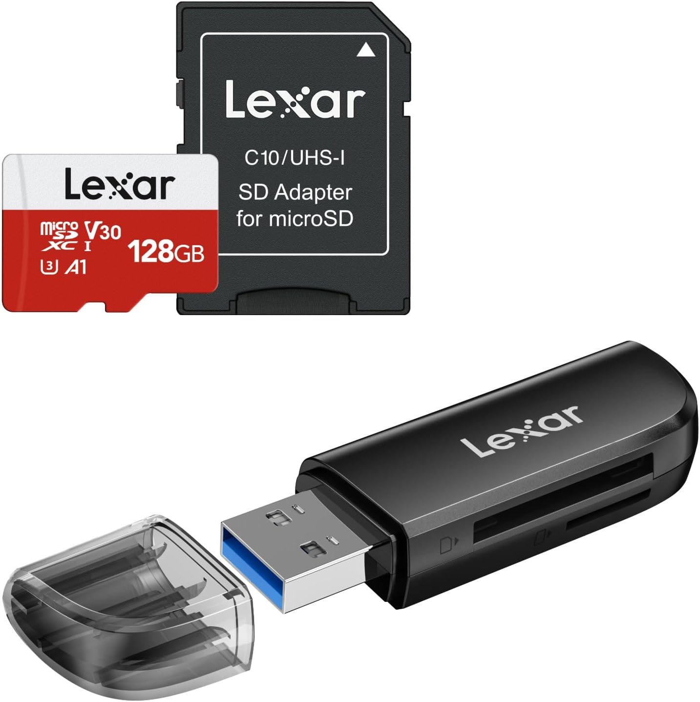 Amazon.com: Lexar 128GB Micro SD Card and Lexar Dual Slot USB-A Reader ...