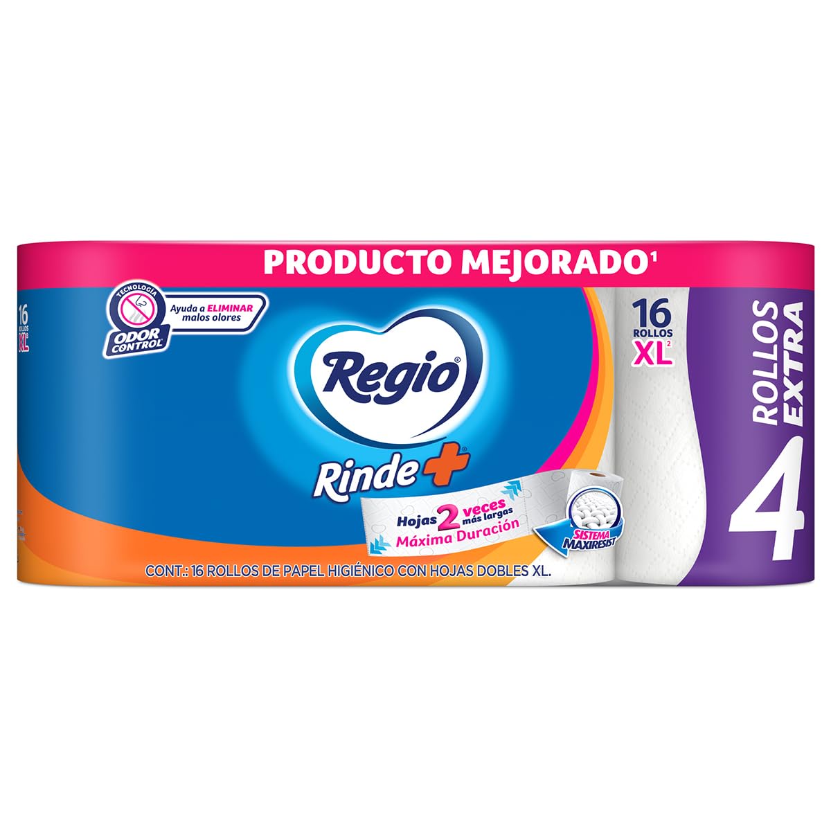 Regio Rinde Más Papel Higiénico, 12 rollos + 4 rollos gratis : Amazon ...