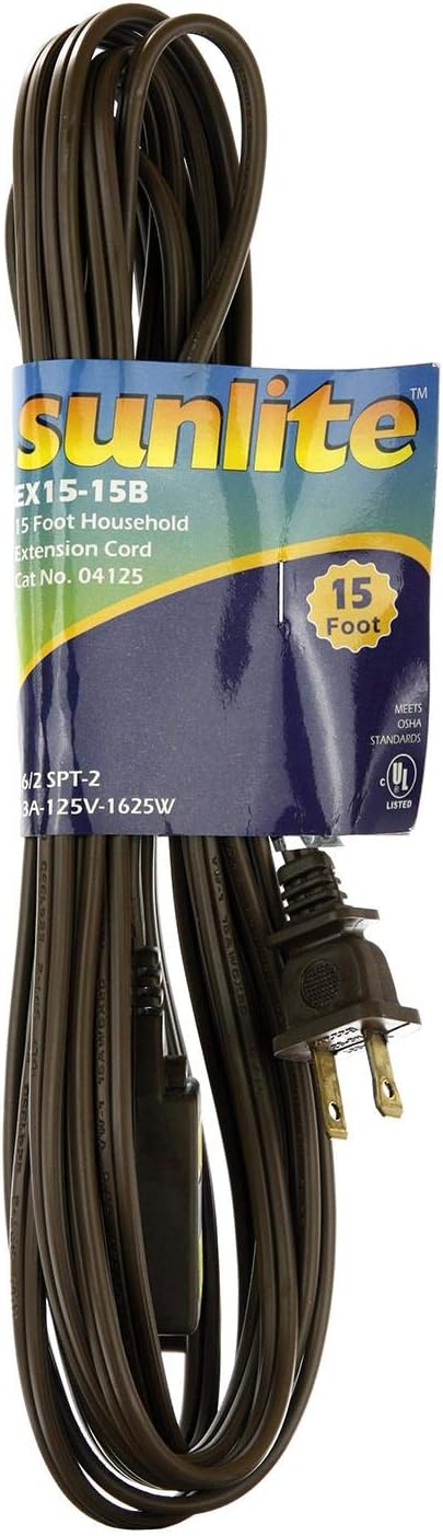 Sunlite 04125-SU 15-Foot Household Extension Cord, Three 2-Prong ...