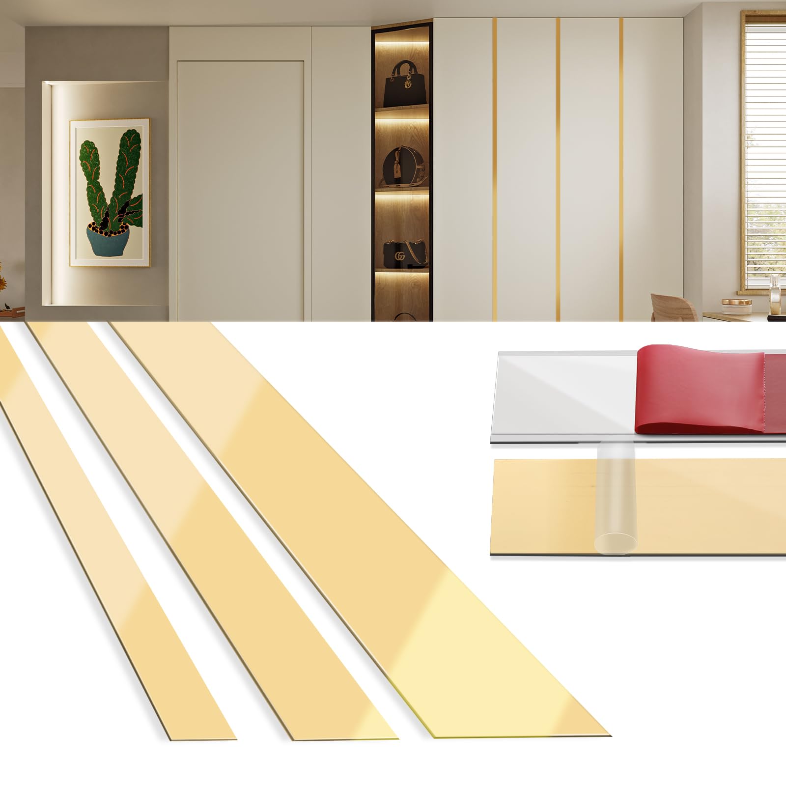 Amazon.com: Kesaplan Gold Molding Trim, 3Pcs Peel and Stick Metal ...