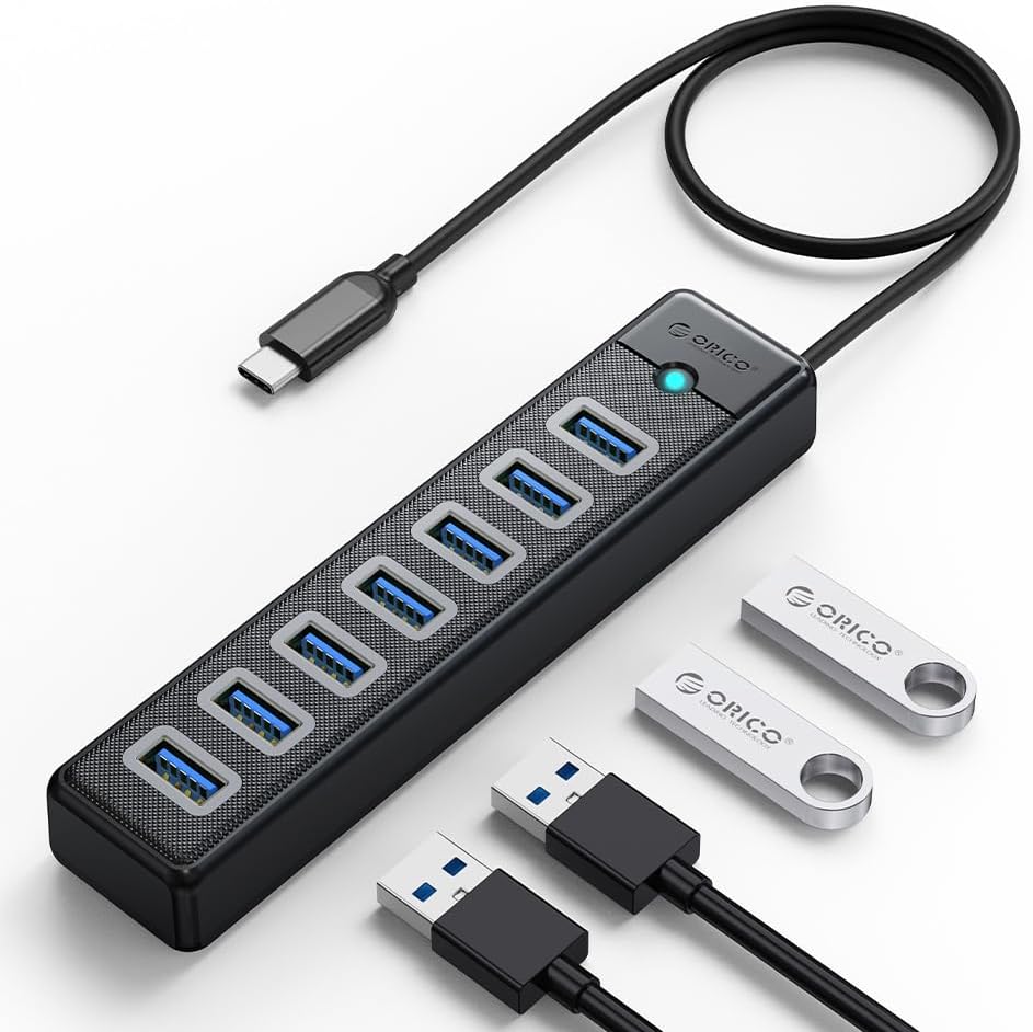 ORICO 7-Port USB Hub 3.0 with 1.64ft Extension Cable, 5Gbps Fast Data ...
