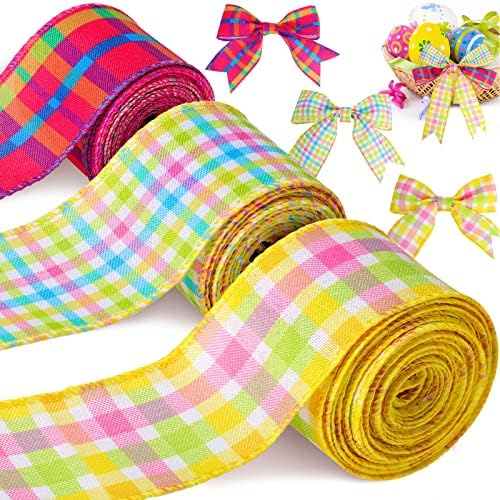 Amazon.com: AnyDesign 4 Roll Easter Wired Ribbon Colorful Egg Bunny ...