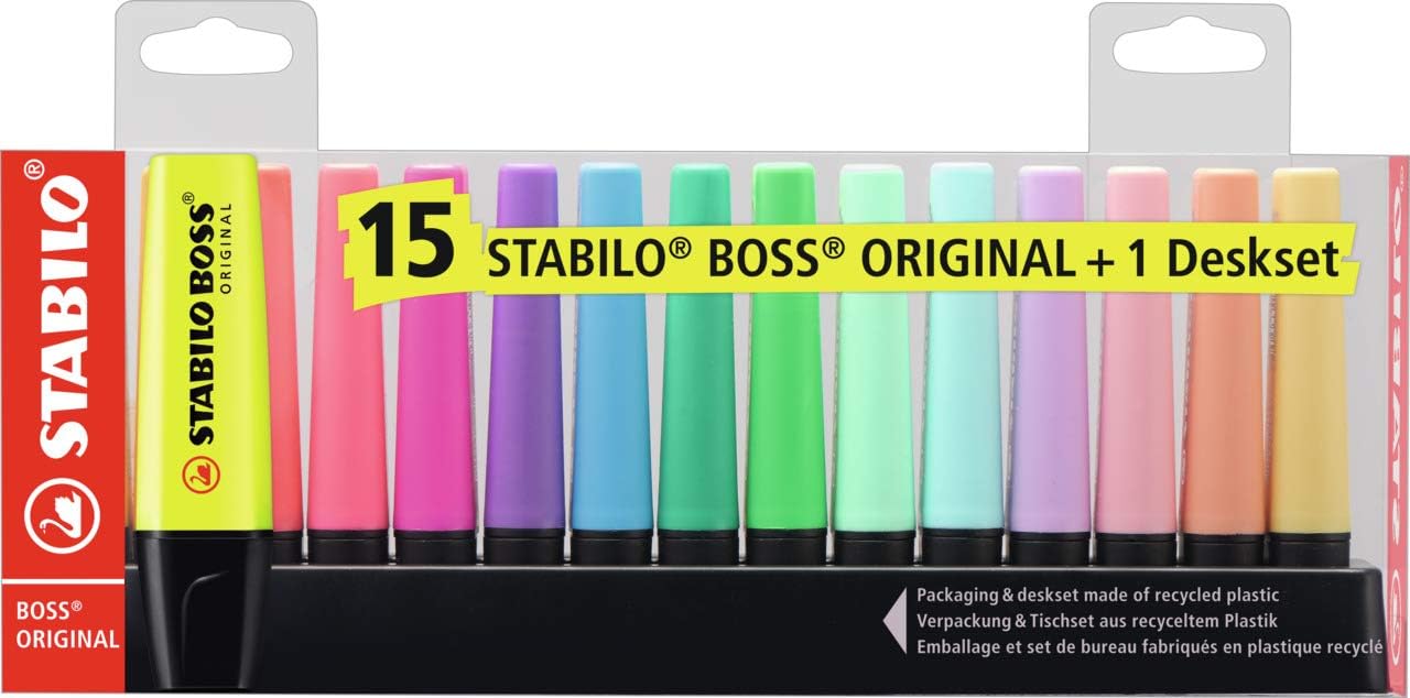 Evidenziatore - STABILO BOSS ORIGINAL Desk-Set - 15 Colori assortiti 9 ...