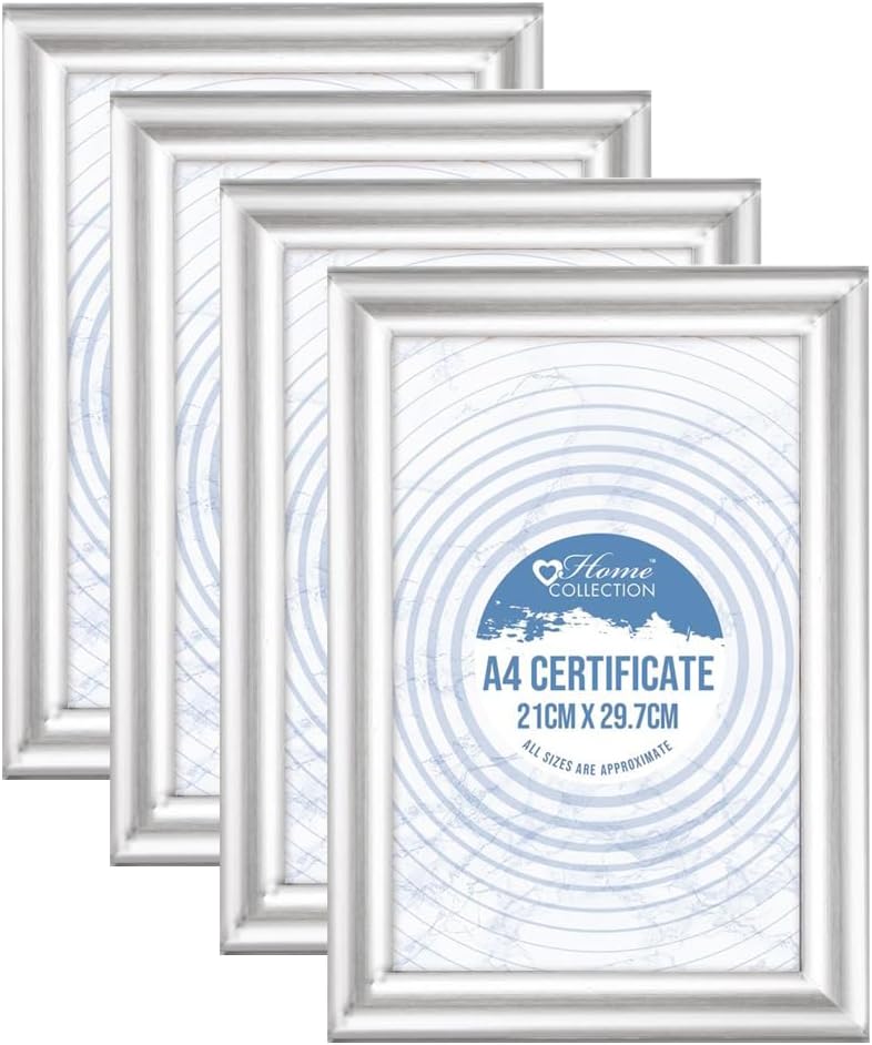Set of 4 - Silver A4 Frame Certificate Frames Picture Frames with Glass, A4 Picture Frame A4 ...