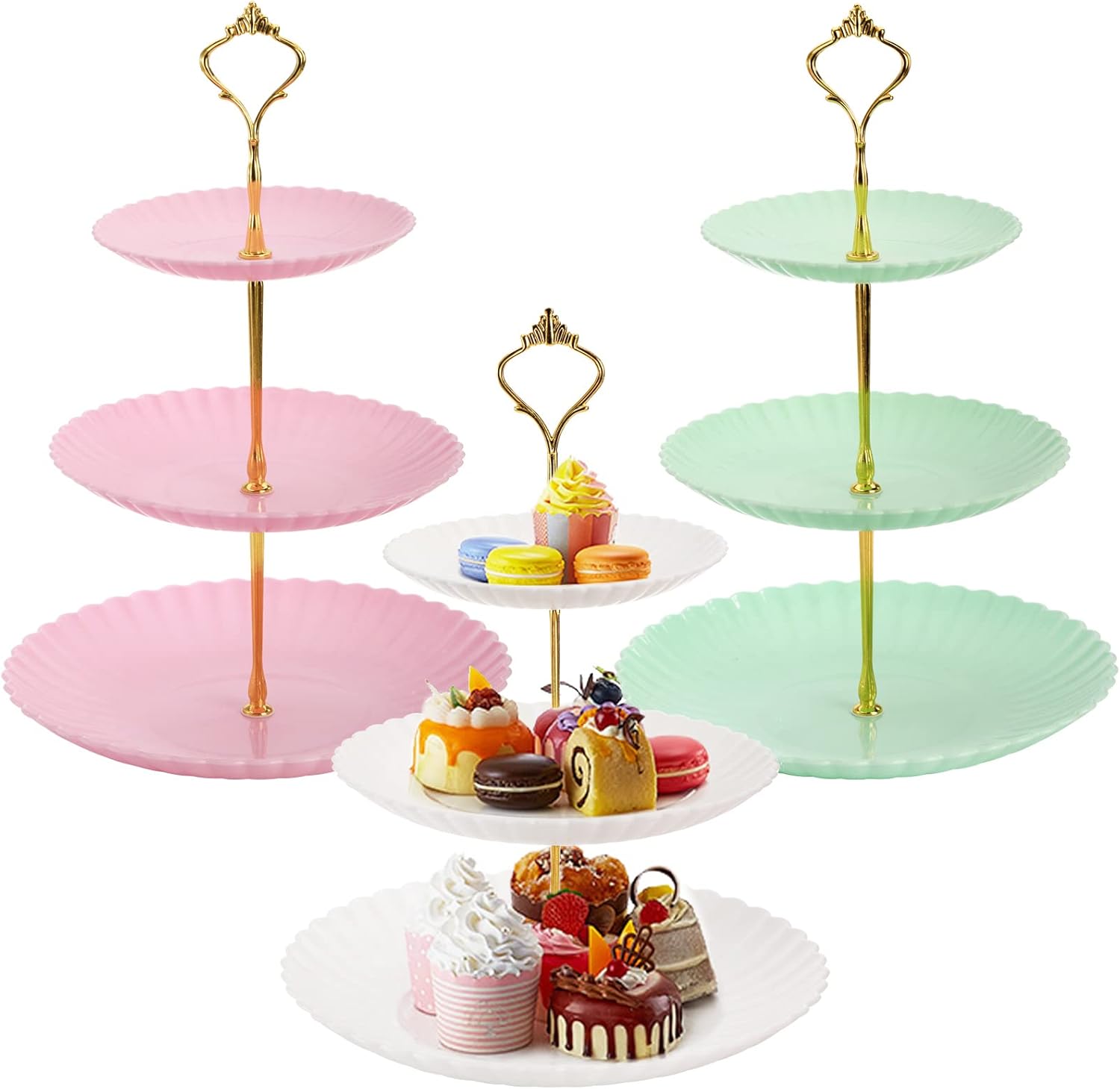 Amazon.com: Tosnail 3 Pack 3 Tiers Plastic Cupcake Stand, Round Dessert ...