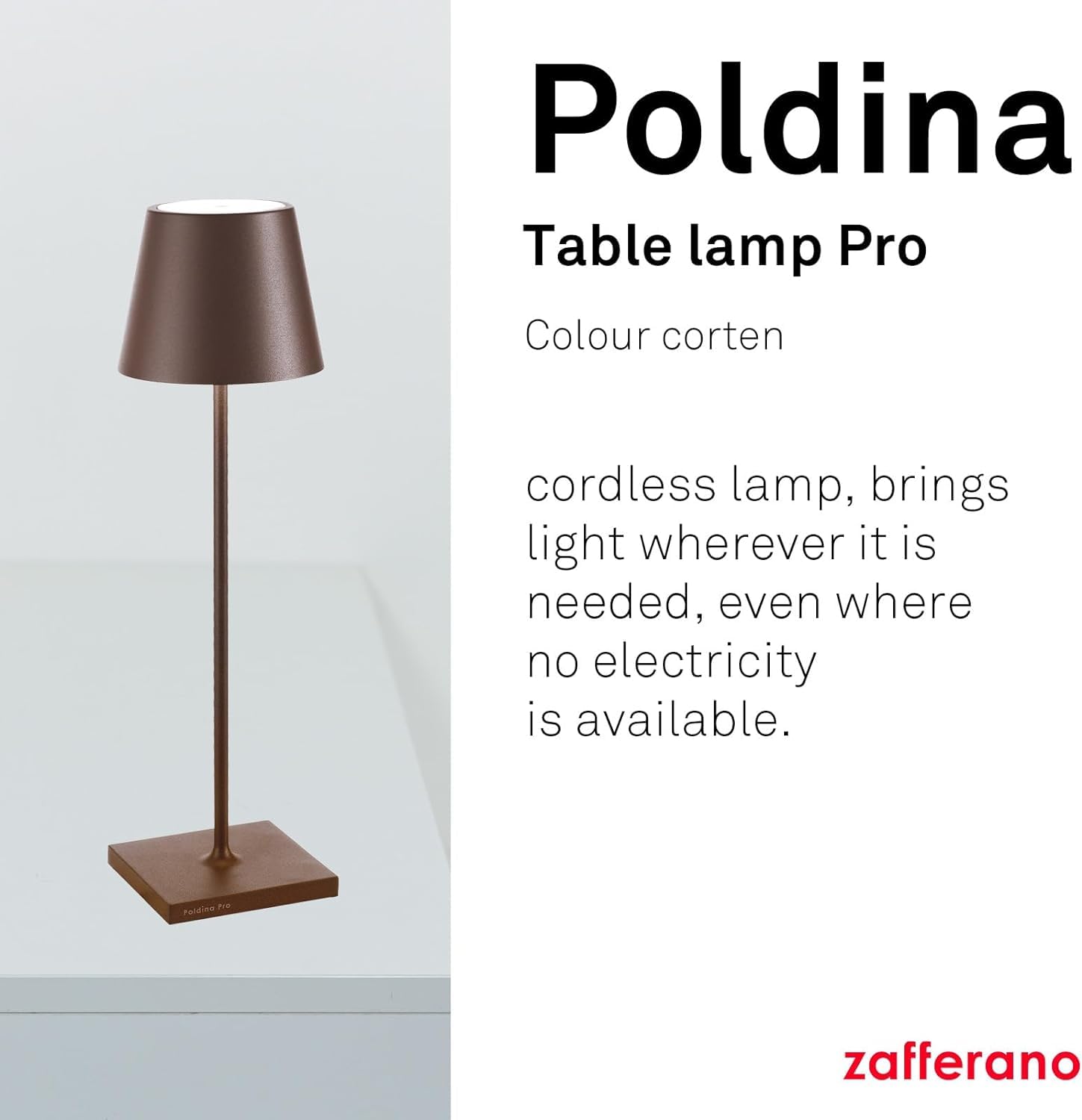 Zafferano, Poldina Pro Lamp, Rechargeable Cordless Table Lamp with ...