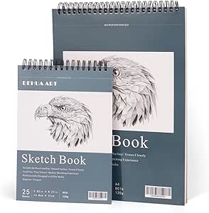 Amazon.com: A4 & A5 Sketch Book Set of 2, 80 lb/120 GSM Top Spiral Bound Sketch Pad, 75 Sheets ...