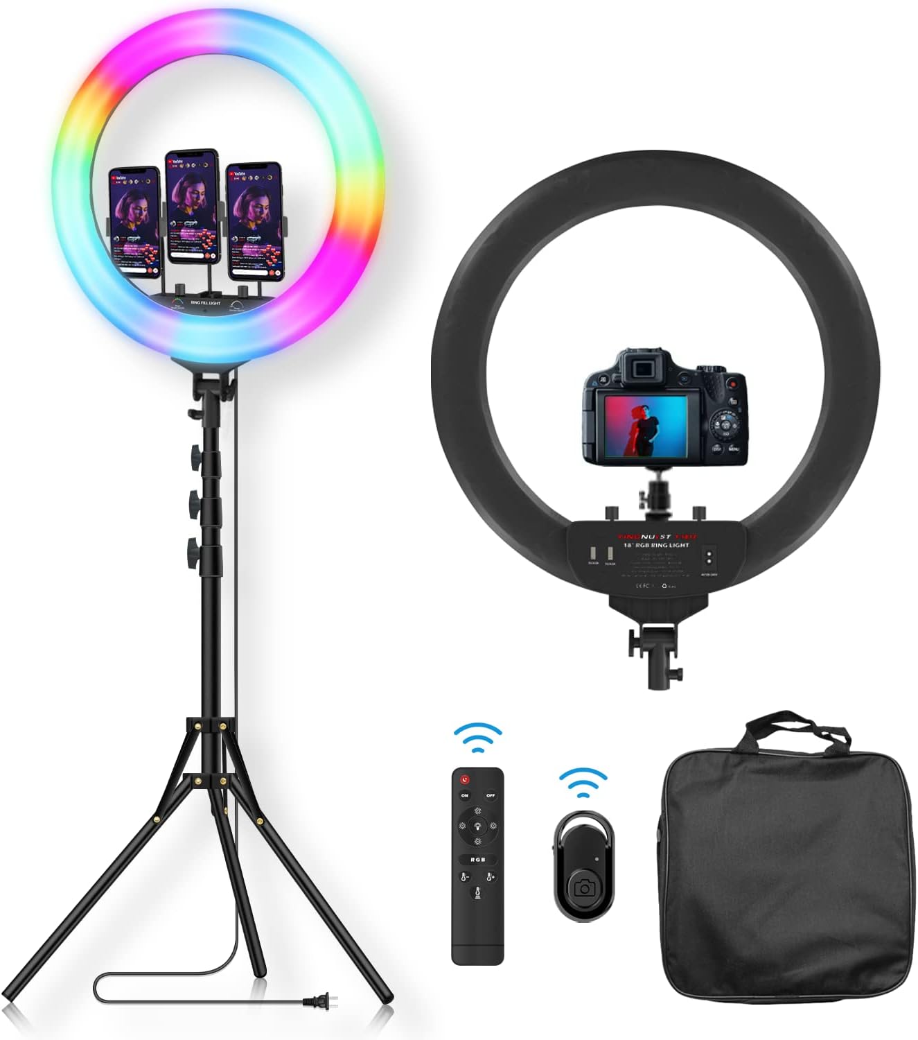 YingnuoST Big Ring Light 18 inch: Large Ring Light with Stand and Phone ...