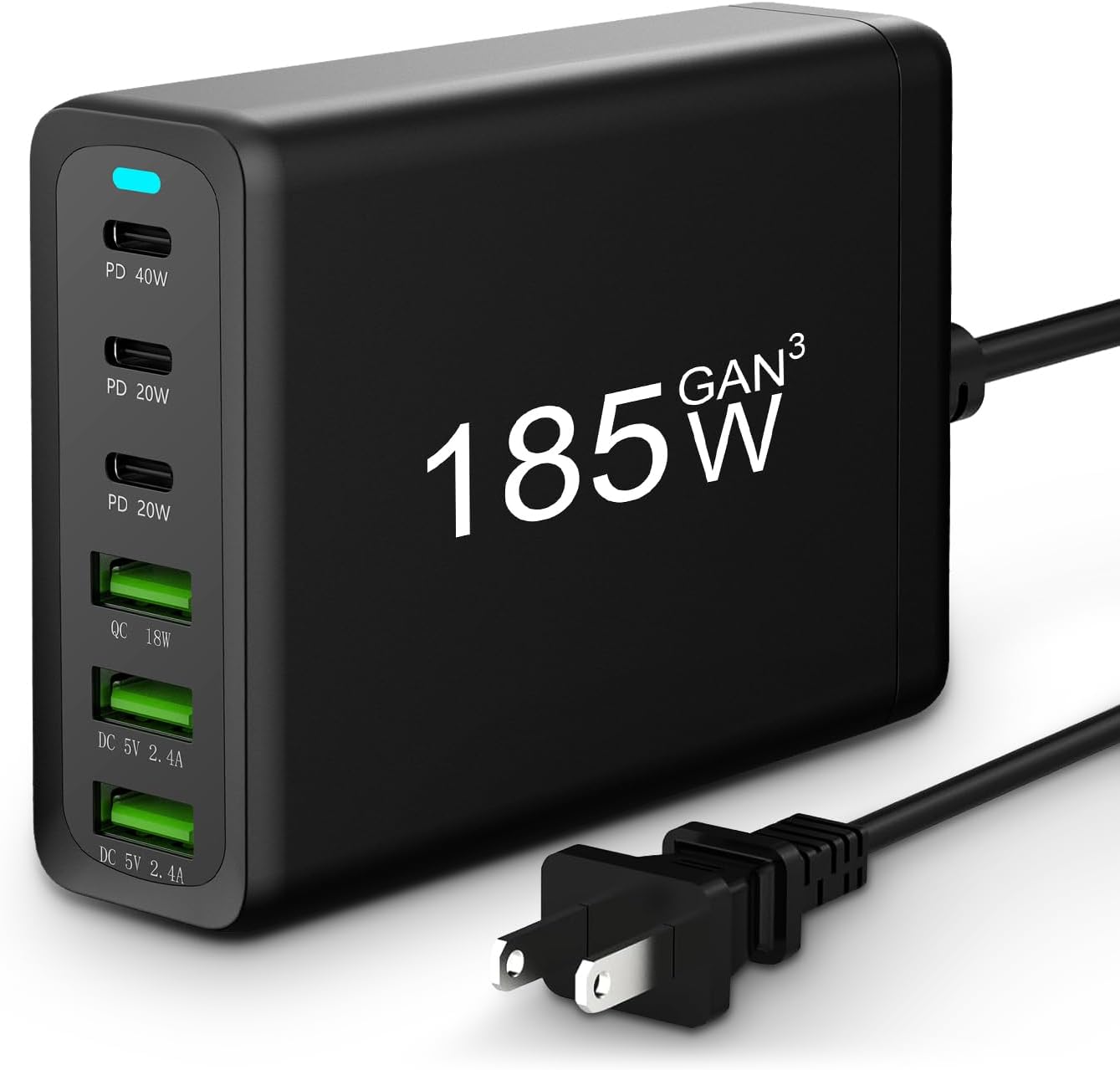 Amazon.com: Amazon Basics 60W 5-Port Wall Charger, Black: USB-A & USB-C ...