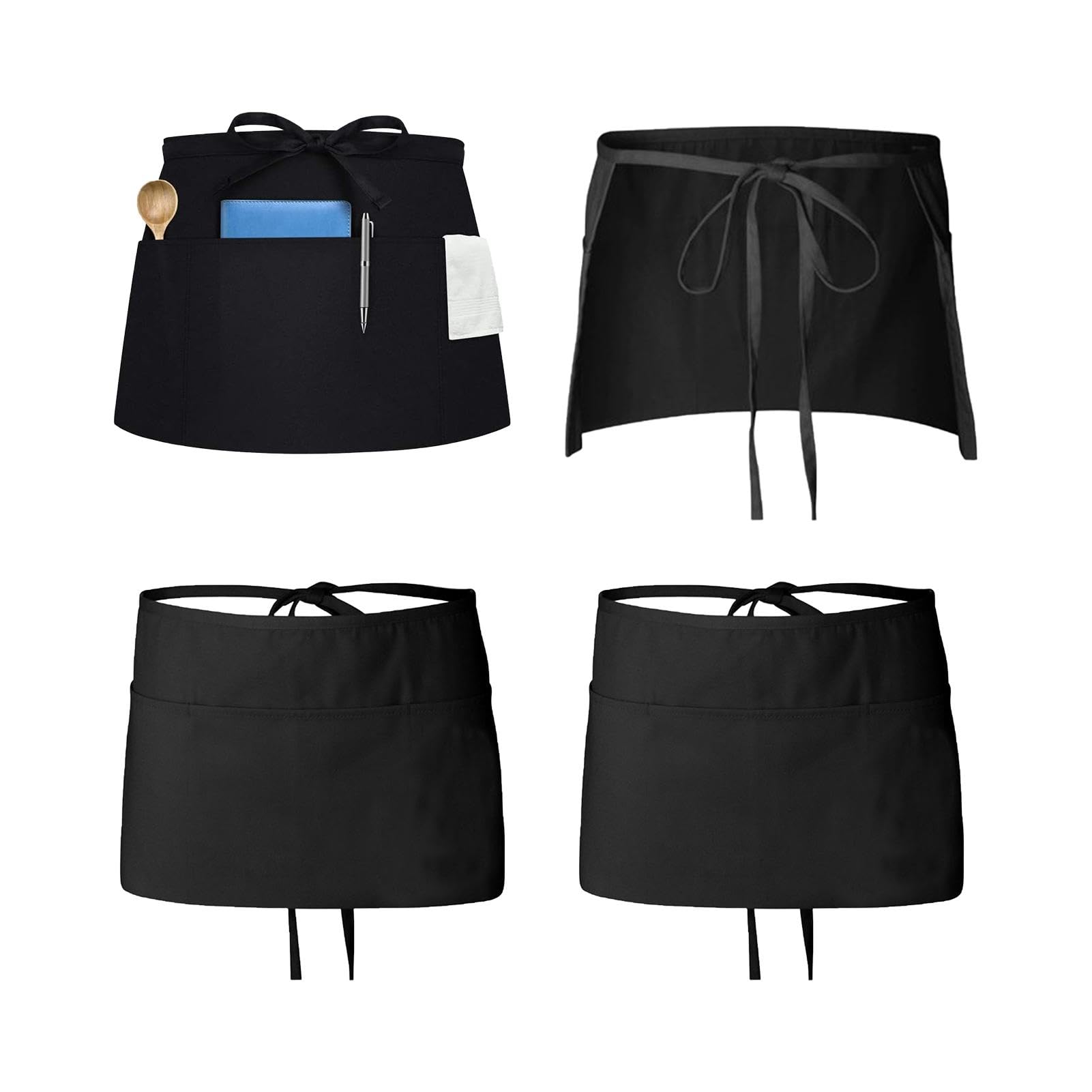 Lam-lord 4 Pack Waist Aprons, Black Waiter Half Apron Waitress Aprons ...