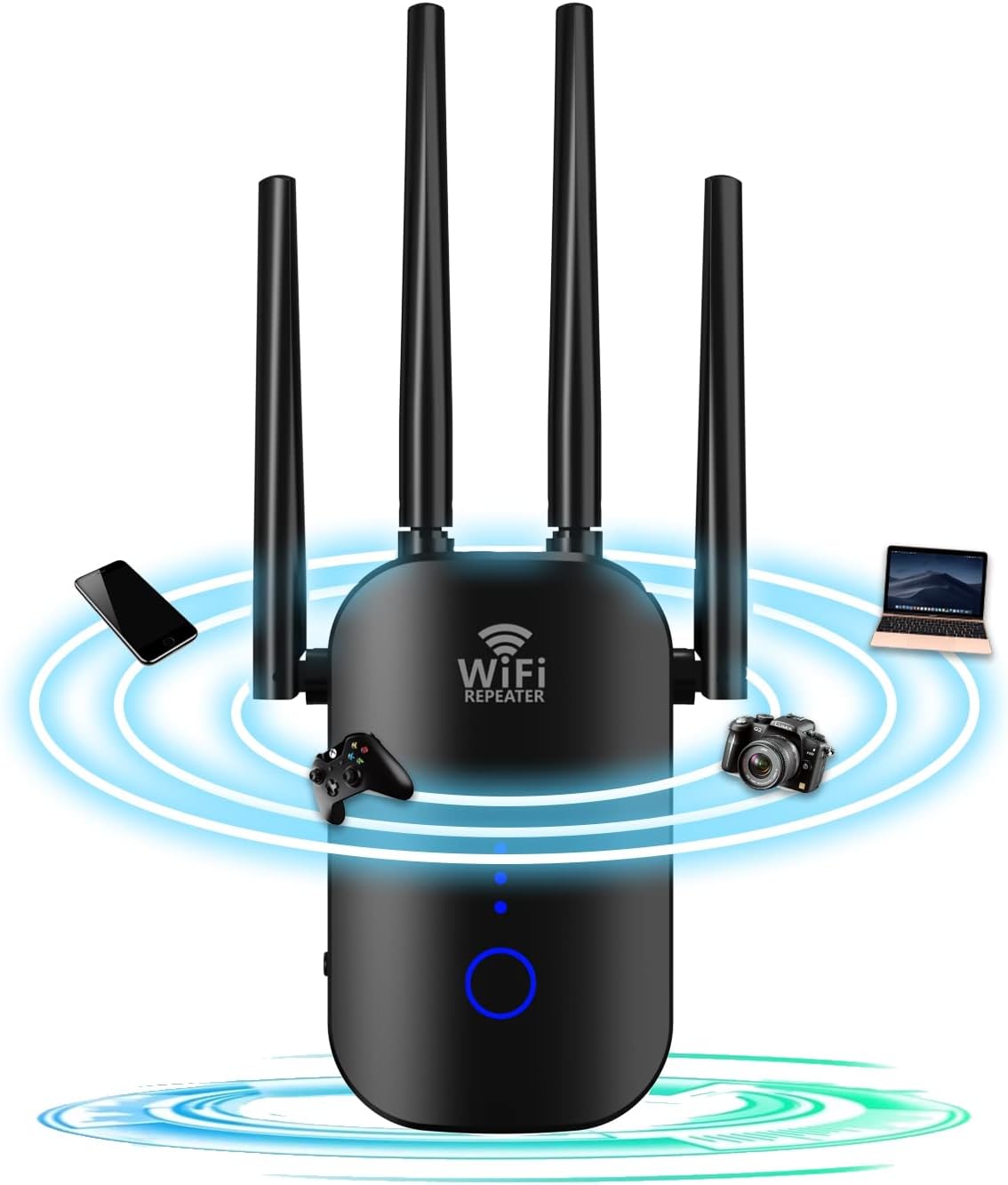 Répéteur WiFi, Extender 1200 Mbps Dual Band 5 GHz/2,4 GHz, puissant sans fil avec 4 x 3 dBi ...
