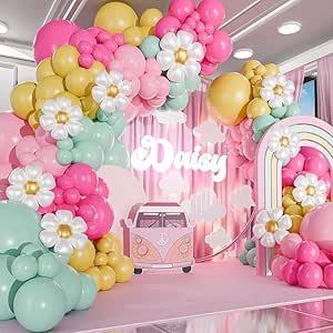 Amazon.com: Leesoot All In One 137pcs Pink Green Yellow Flower Balloons Arch Garland Kit, 5 10 ...