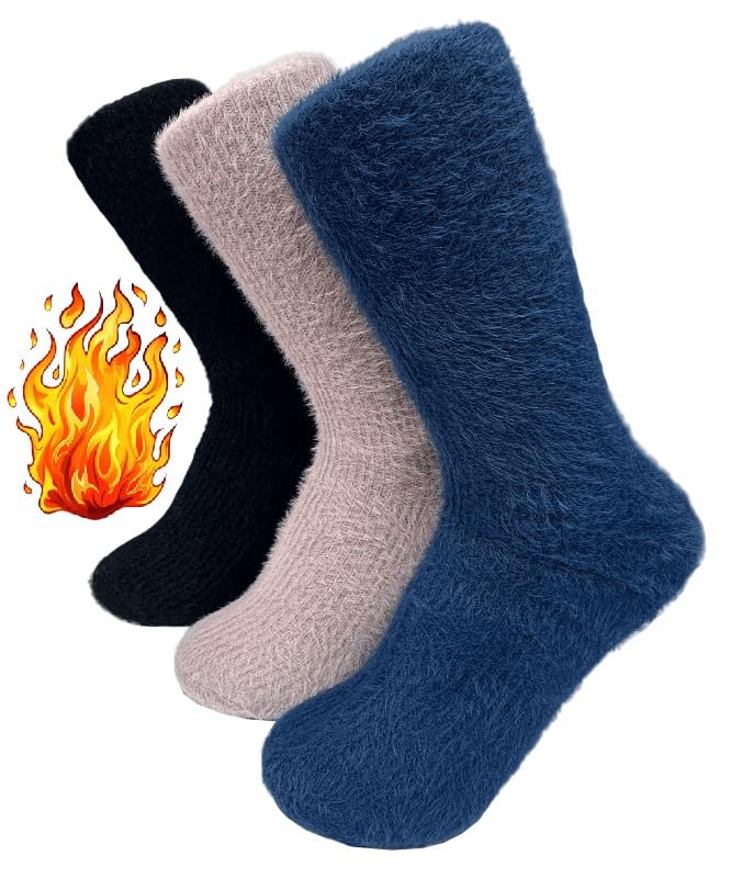 Alexvyan 3 Pair Blue/Pink/Black Fur Socks - Soft & Cozy Solid Winter ...