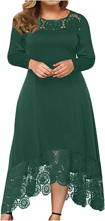 Amazon.com: Green Dress,Long Sleeve Elegant Lace Panel Sexy Slim Crew ...