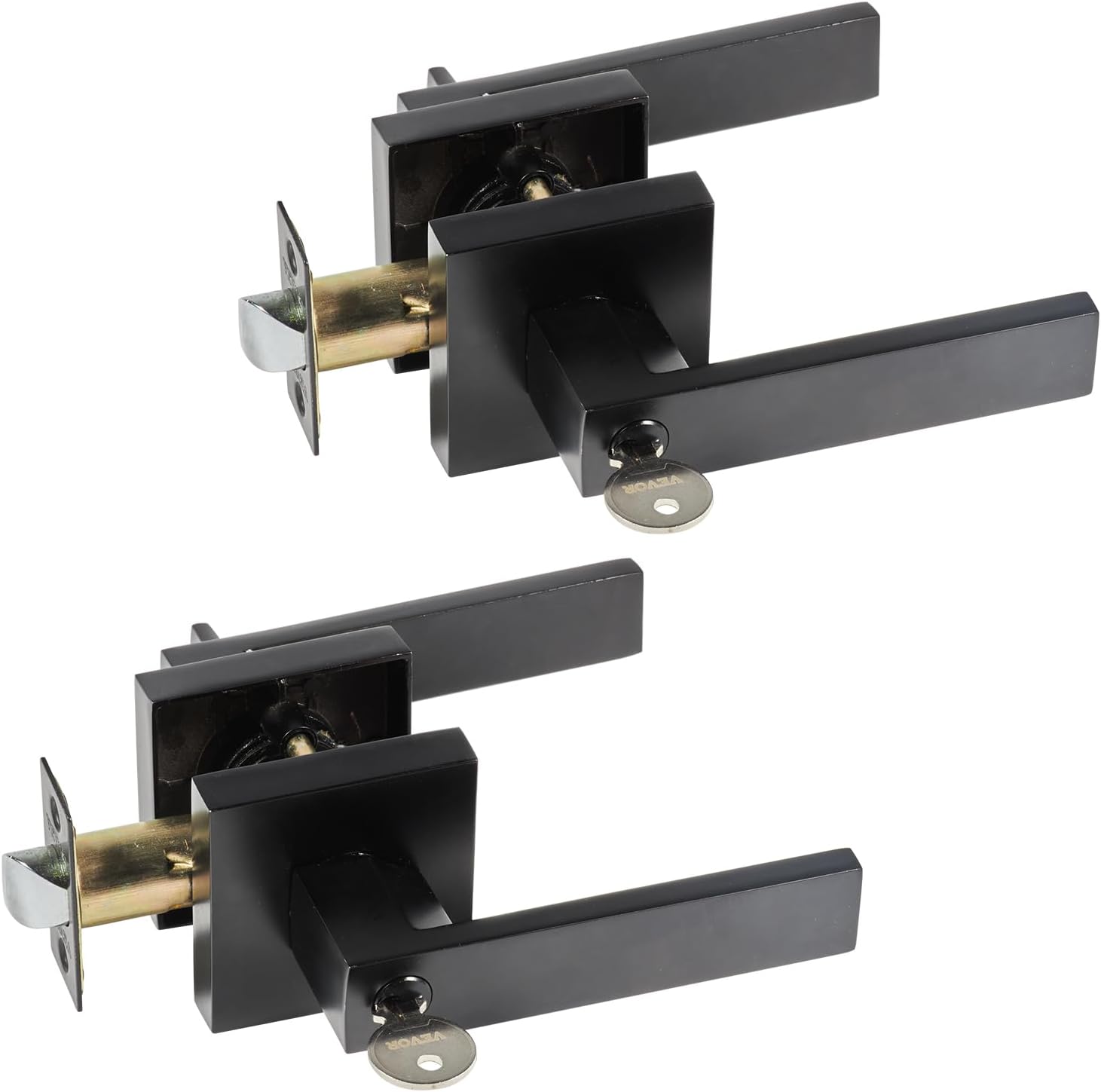 VEVOR Entry Lever Door Handle, 2 PCS Black Entry Knob, Lock and Key ...