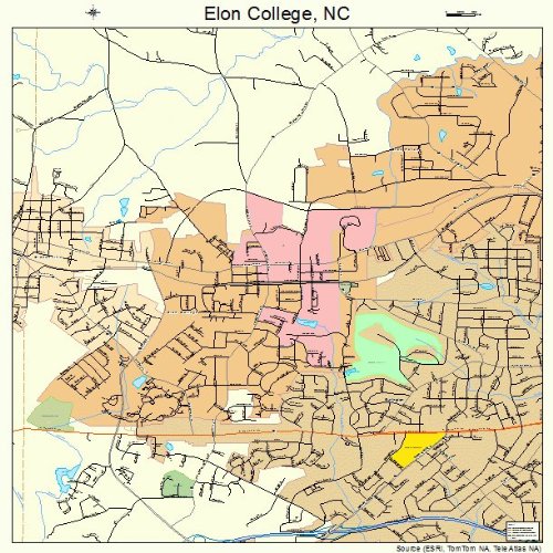 Large Street & Road Map of Elon College, North Carolina NC - Printed ...