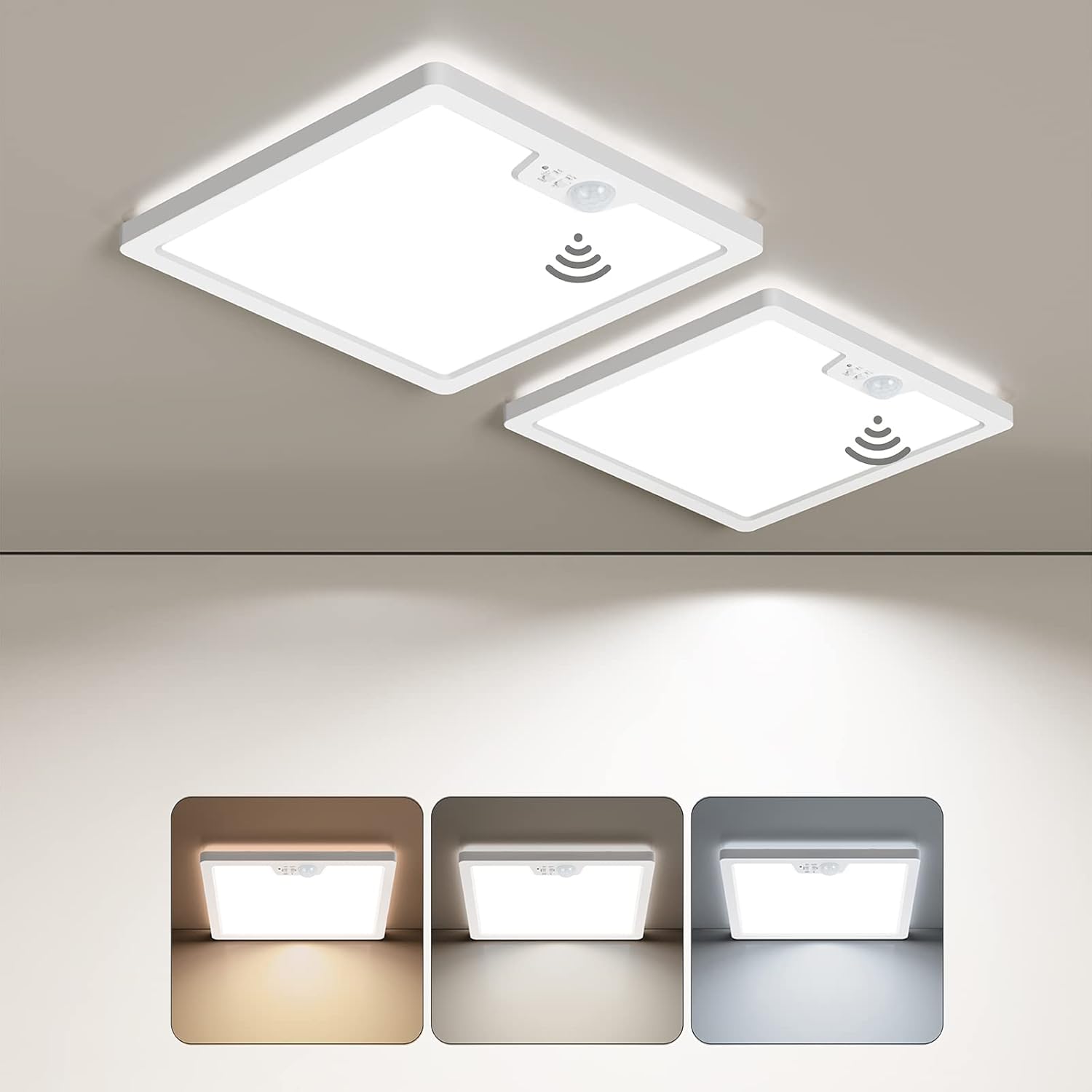 Annaror 2 Pack Wired Motion Sensor LED Ceiling Light, 18W 1800LM Flush ...