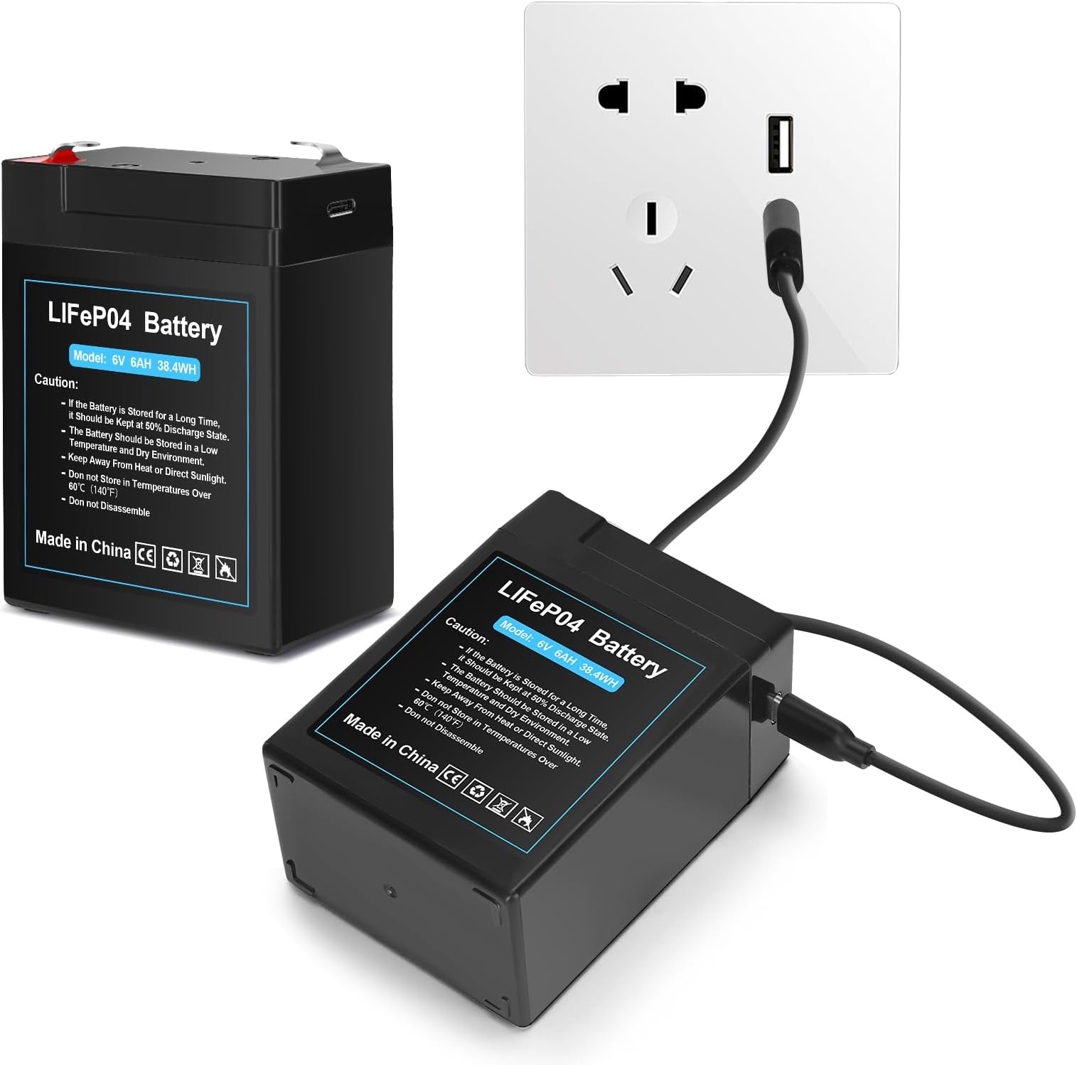 Amazon.com: Upgraded Rechargeable 6V 6Ah LiFePO4 Battery with USB ...