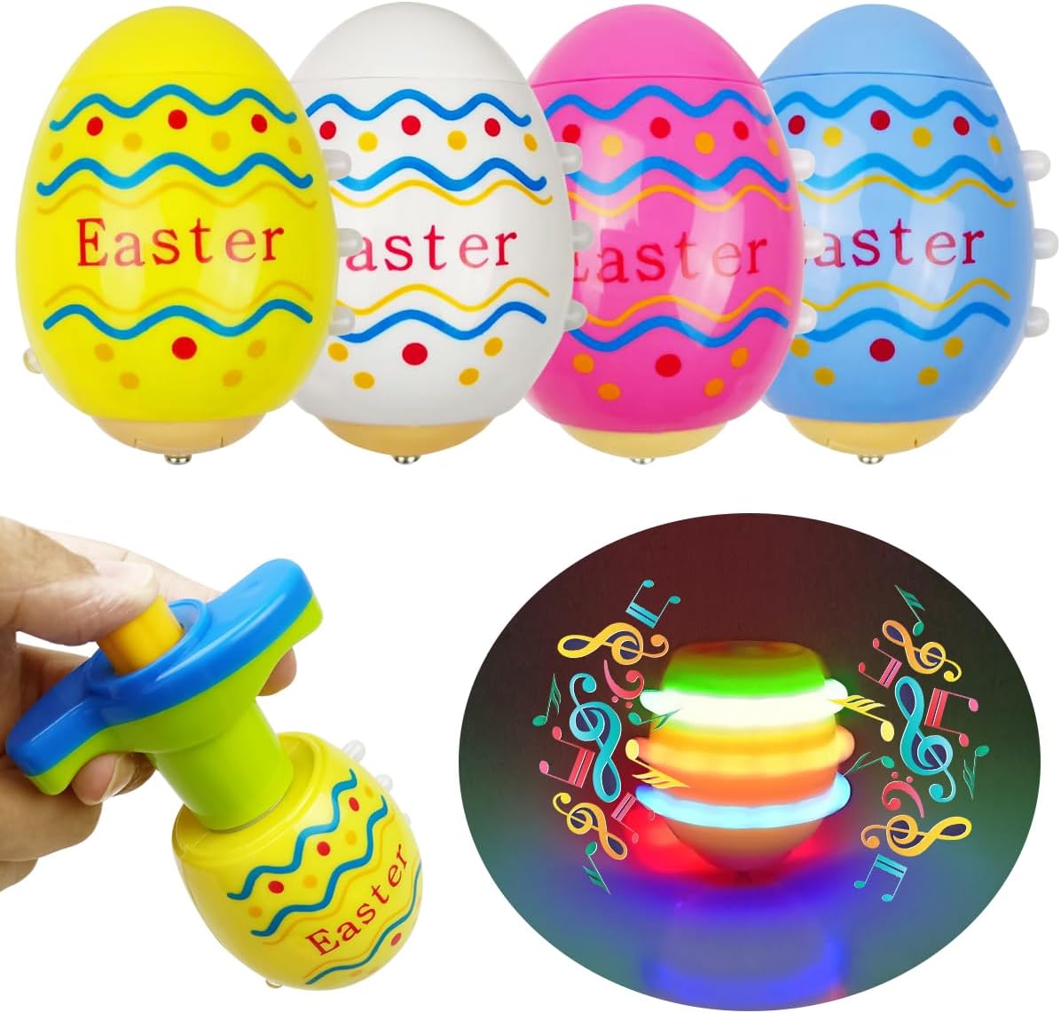 Amazon.com: Pinkiwine 4 Pack Easter Eggs Light Up Spinning Tops with ...