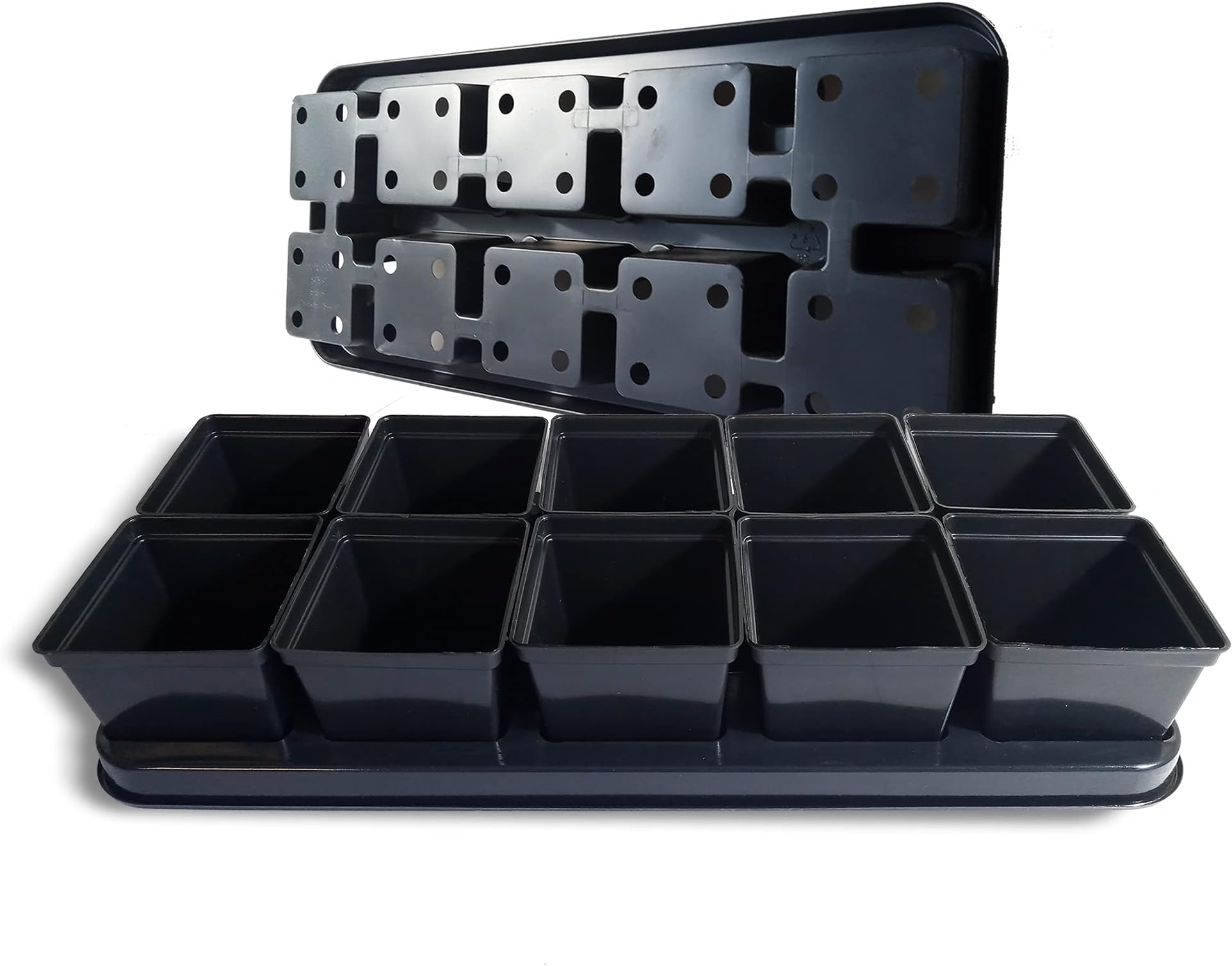 Elixir Gardens Square Plant Pot Black Plastic Plant Pots with Carry ...