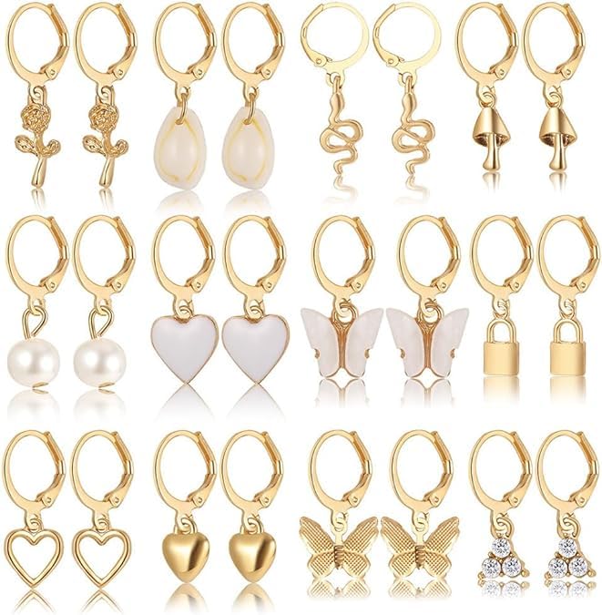 El Regalo 12 Pairs Gold Earrings Combo Set for Women Girls ...