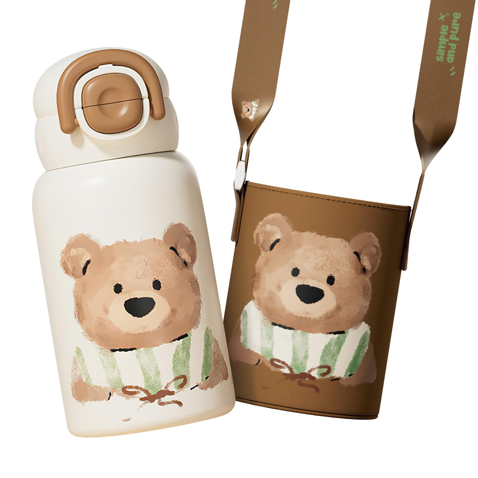 Amazon | Udoric 水筒 真空断熱ケータイマグ 520ml 一つの蓋で直飲みとストロー ワンタッチオープン ステンレス ボトル 保温保冷 カバー付き 肩に優しいストラップ 子供 ...