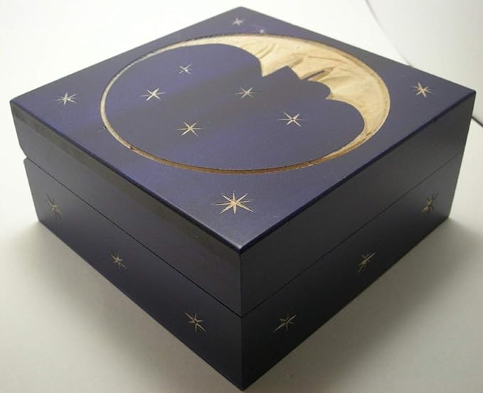 Amazon.com: Crescent Moon and Stars Wooden Jewelry Box : Clothing ...