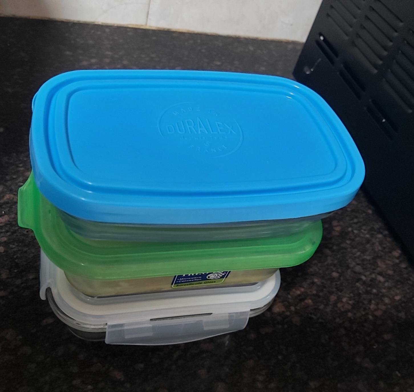 Buy Duralex Freshbox Tempered Glass Solid Rectangular Bowls with Blue ...