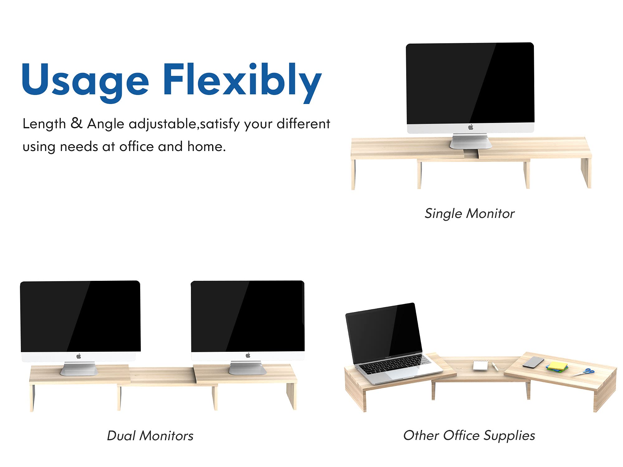 Buy FITUEYES Dual Monitor Stand – 3 Shelf Computer Monitor Riser, Wood ...