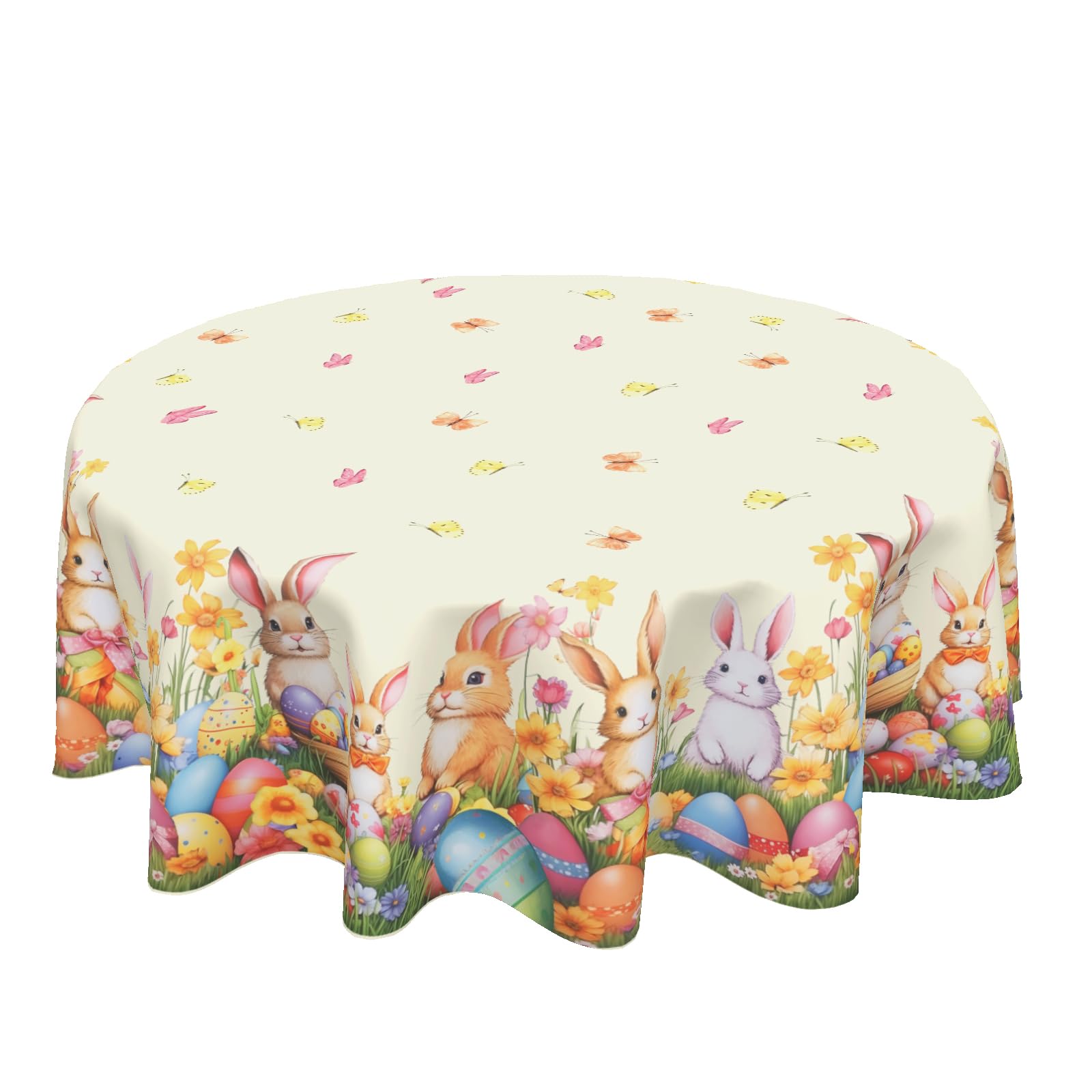 Amazon.com: Easter Tablecloth Round 60 Inch Easter Egg Rabbit Table ...
