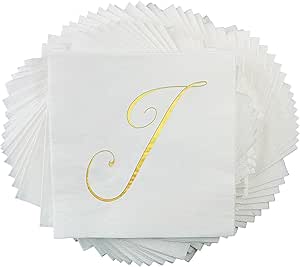 Amazon.com | Cocktail Party Napkins - Gold Foil Monogram Letter J for ...