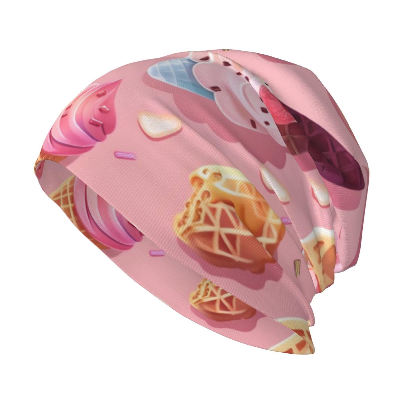 남성 여성용 겨울 비니 비니 부드럽고 따뜻한 니트 모자 스키 스타킹 커프 캡 아이스크림과 와플 패턴 Kr