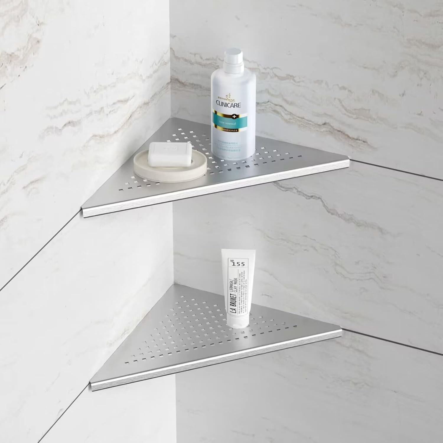Amazon.com: Neodrain 10 Inch Brushed Shower Shelves Corner Shelf for ...