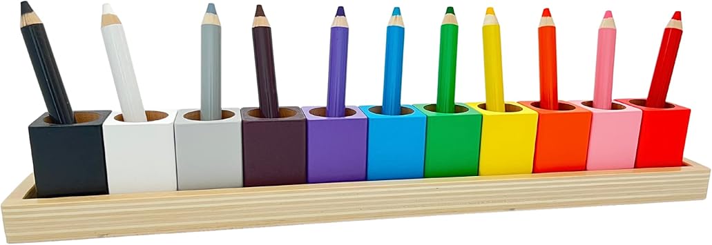 Amazon.com: Montessori Wooden Colored Pencil Holder Organizer, 11 Cups ...